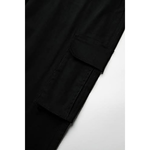 THWEI Mens Casual Cargo Pants Cotton Jogger Sweatpants Elastic Waist Trousers Black S