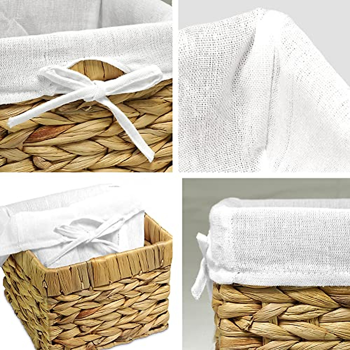 EZOWare Set of 4 Small Natural Woven Water Hyacinth Wicker Storage Nest Baskets Organizer Container Bin with Liner for Organizing Kids Baby Cloth, Room Decor, Toy, Gift Basket Empty - Brown (7x7x5.5")