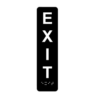 ComplianceSigns.com Exit Sign, ADA-Compliant Braille and Raised Letters, 8x2 inch White on Black Acrylic with Adhesive Mounting Strips