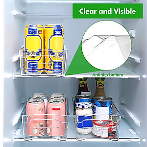 Lunhoo Refrigerator Organizer Bin, Clear Food Container with Handle, Plastic Storage Bins for Refrigerator, Kitchen, Cabinet (3 Pack, Transparent)