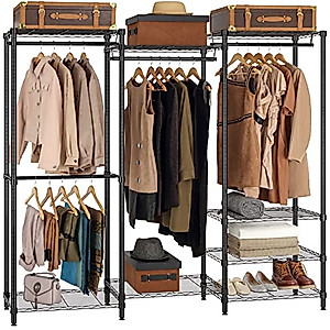 Finnhomy Portable Clothes Rack for Hanging Clothes Heavy Duty Clothing Garment Rack Wardrobe Closet System with 8 Adjustable Shelves & 4 Hang Rods 69" L x 15.8" W x 71" H