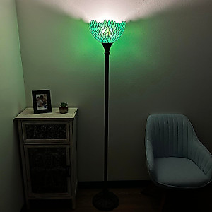 enjoy decor lamps Tiffany Torch Floor Lamp Green Leaves Stained Glass LED Bulb Included for Living Room Dining Room Bedroom 12" W*12" D*66" H