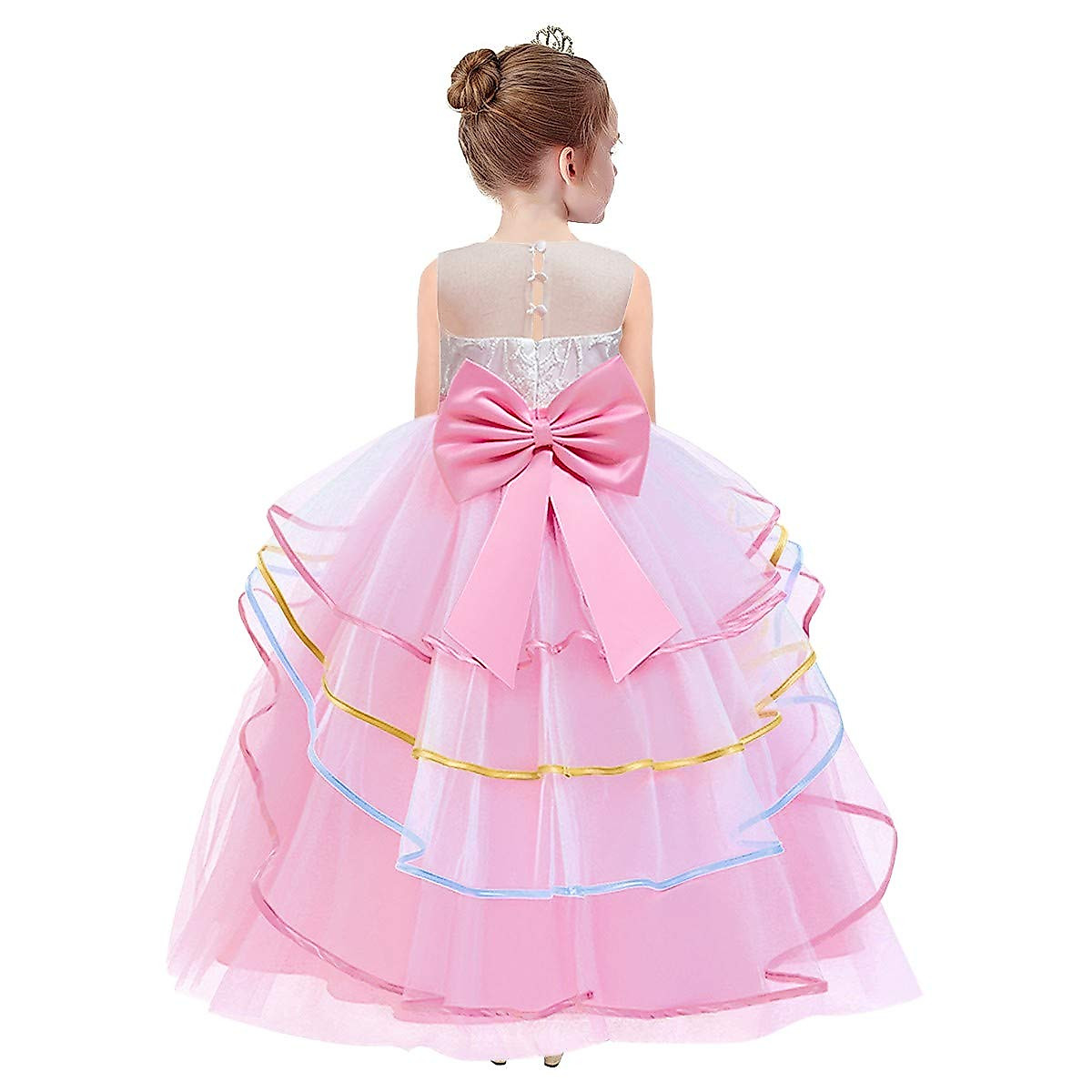 NEWEPIE Girls Unicorn Costume Bowknot Princess Birthday Tulle Lace Dress Christmas Party Carnival Halloween Outfit w/Headband Pink 8-9T