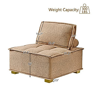 GNIXUU Modular Single Sofa, Lazy Sofas Ottoman with Gold Wooden Legs Teddy Fabric, Armless Couches for Small Space Living Room Bedroom Apartment Office