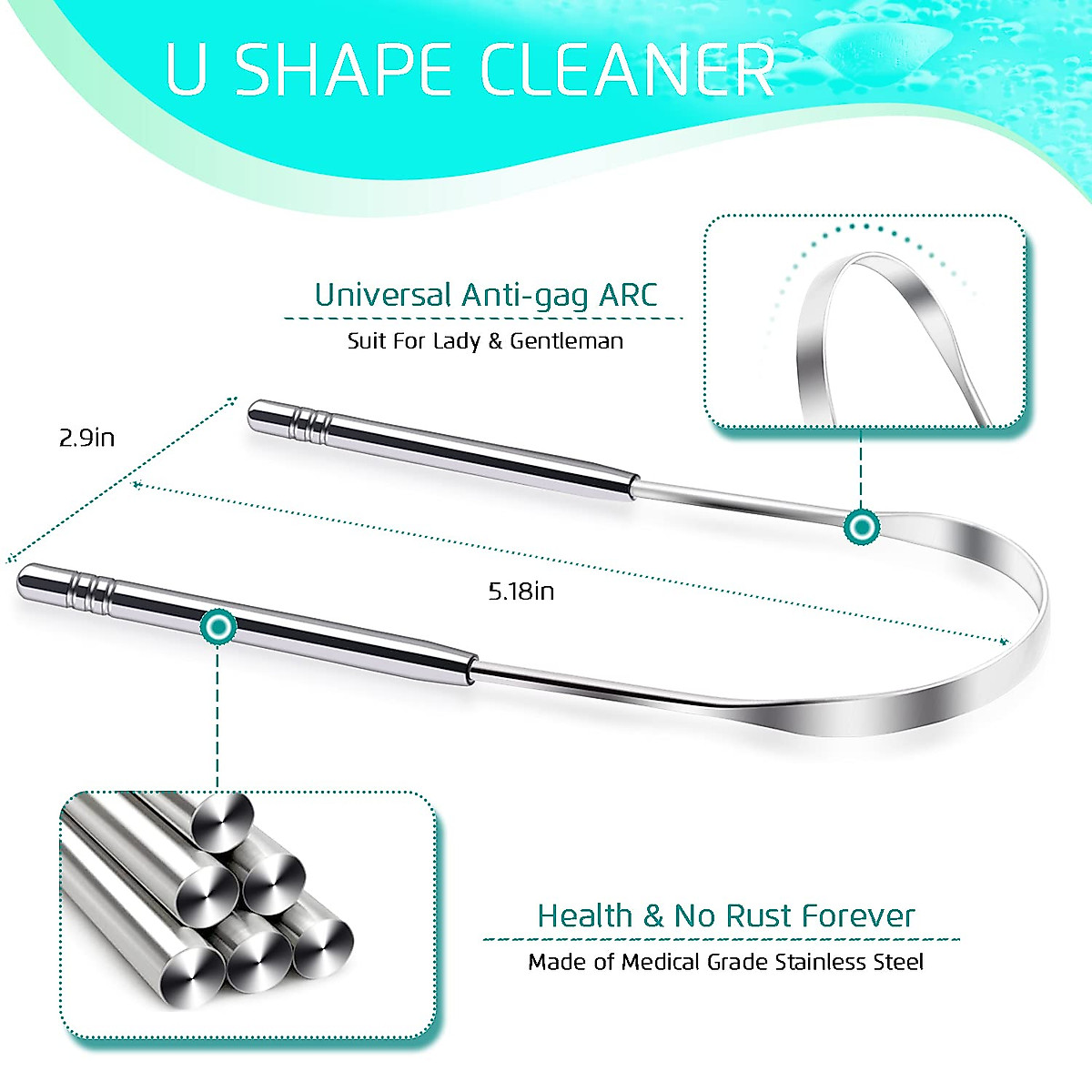 4pcs Tongue Scraper, Tongue Cleaners (1 pcs Stainless Steel, Red Blue Green silicone tounge scrappers), Reduce Bad Breath (Medical Grade), 100% BPA Free Metal Tongue Scrapers Fresh Breath fastly