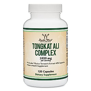 Tongkat Ali Extract 200 to 1 for Men (Longjack) Eurycoma Longifolia, 1020mg per Serving, 120 Capsules - Men's Health Support with 20mg Tribulus Terrestris (Third Party Tested) by Double Wood