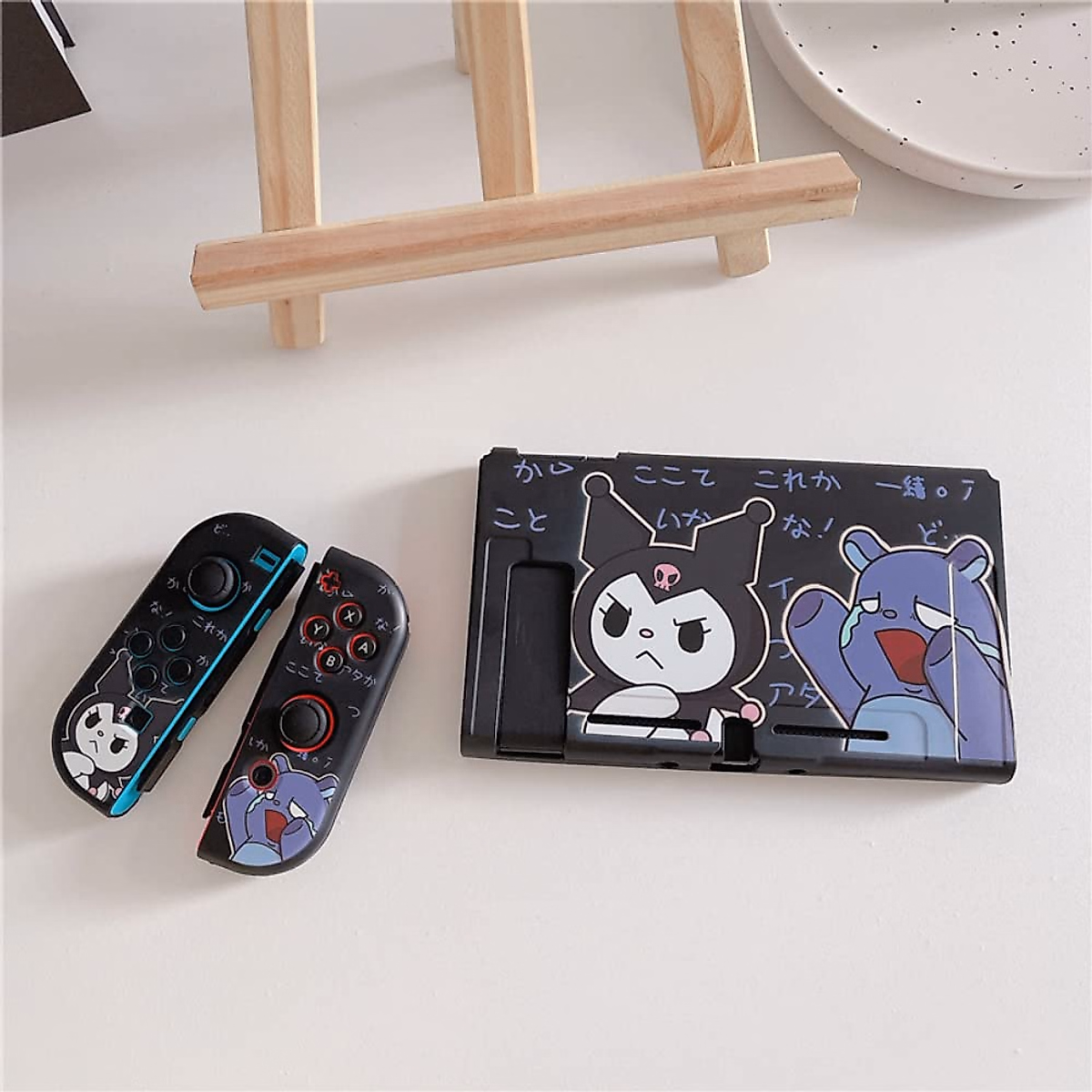 ENIFLY Cute Soft Shockproof Kuromi Dockable Cover Case Compatible with Nintendo Switch, Durable Scratch Resistant Shell for Joycon, Silicone Protective Skin Set