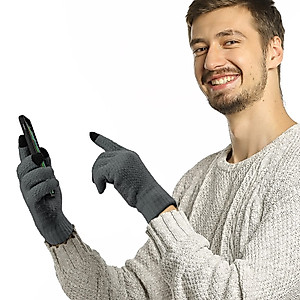 ViGrace Winter Warm Touchscreen Gloves for Men and Women Touch Screen Fleece Lined Knit Anti-Slip Wool Glove (Gray, Medium)
