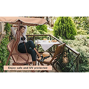 Nice C Patio Swing Chair, Porch Swings Bench, Canopy Glider, with Adjustable Tilt, Extra Thick Removable Cushion (Khaki)
