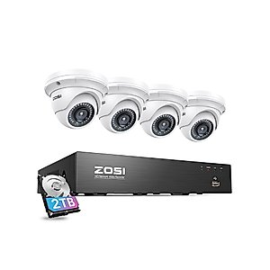 ZOSI 8CH 4K PoE Home Security Camera System with 2TB Hard Drive,4pcs 3K 5MP Indoor Outdoor IP Dome Cameras,Night Vision,Motion Detection,Remote Access,8 Ports 16CH 8MP NVR Recorder for 24/7 Recording
