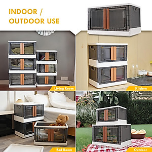 AJP Distributors 6 Pack of 19 GAL Stackable Storage Bins with Lids, Plastic Collapsible Totes, Folding Box Storage Containers, Stacking Wardrobe Closet Organizer For Home Office Clothing Books