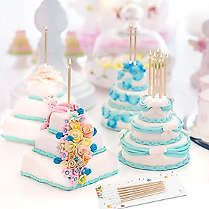 24 Count Party Long Thin Cake Candles Metallic Birthday Candles in Holders for Birthday Cakes Cupcake , Champagne Gold