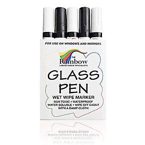 Glass Pen Window Marker: Black and White 5 Pack - Glass Markers, Car Marker or Mirror Pen with Washable Paint - Car Windows, Mirrors, Signs, Crafts