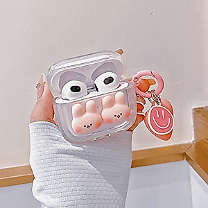 Woyinger Airpods Pro Case Cover with Keychain,Cute Kawaii Cartoon 3D Stereoscopic Pink Rabbit Head Clear Soft TPU Full Protection Shockproof Charging Case Cover Airpods Pro Case.