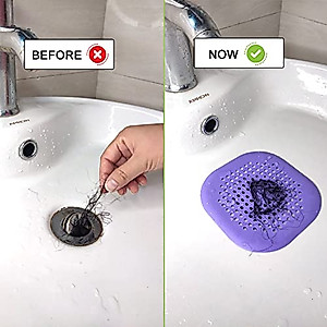 Drain Hair Catcher 2 Packs, 5.5 Inch Square Shower Drain Cover, Durable Silicone Hair Stopper for Shower Drain with Suction Cups, Suit for Bathroom,Bathtub,Kitchen (Grey+White)