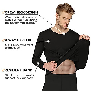 HEROBIKER Mens Thermal Underwear Set Skiing Winter Warm Base Layers Tight Long Johns Top & Bottom Set with Fleece Lined Black
