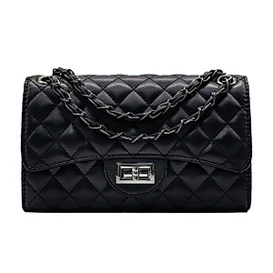 Eveupp Quilted Crossbody Bags for Women Black Chain Purse Leather Quilted Bag Clutch Purses Large