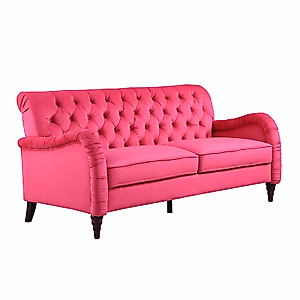 Yoglad Chesterfield-Styled 3 Seater Sofa Couch, Modern 72" Velvet Sofa with Button Tufting, Unique Arm and Wood Legs,Rose Red