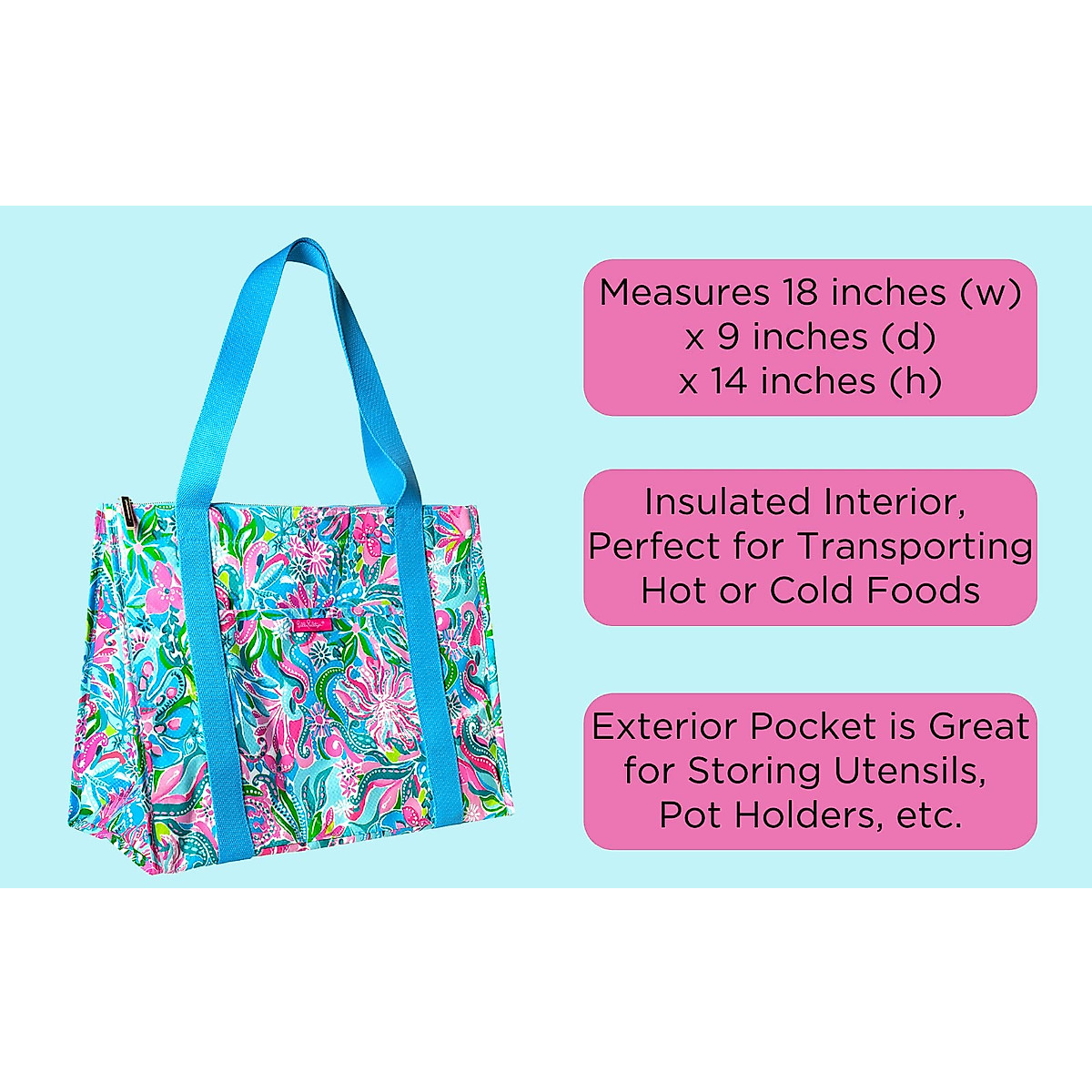 Lilly Pulitzer Insulated Market Shopper Bag Large Capacity, Oversize Reusable Grocery Tote with Thermal Insulated Interior, Golden Hour