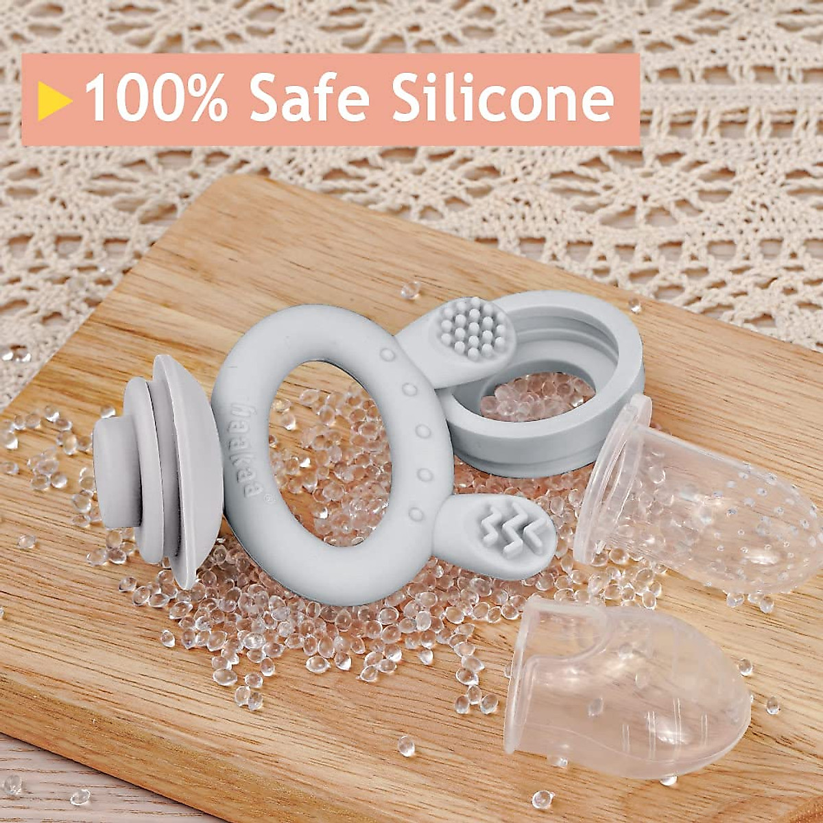 haakaa Baby Food Feeder/Fruit Feeder Pacifier Silicone Baby Feeder for Babies Infant Teething Toys for 4 Months+ BPA Free, with Pouch Cover(1 Pack, Slate Grey)