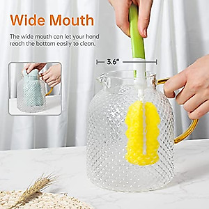 Glass Pitcher, ZBUFAN 60oz Glass Pitcher with Lid and Spout, 1.8L Glass Water Pitcher, Iced Tea Pitcher for Fridge, Pitchers Beverage Pitchers, Juice Lemonade Pitcher, Glass Carafe with Brush