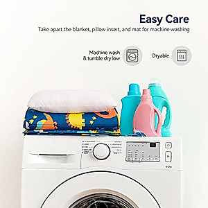 Kids Nap Mat with Weighted Blanket 3lb for Daycare, Insugar Weighted Sleeping Bag with Pillow, 2 in 1 Toddler Nap Mat Weighted for Preschool and Sleepovers, 50 x 20 Inches, Blue Dinosaur