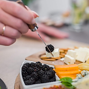 Cheese Board Set - Charcuterie Board Set and Cheese Serving Platter - Made from Acacia Wood - US Patented 13 inch Cheese Cutting Board and Knife Set for Entertaining and Serving - 4 Knives and 4 Bowls