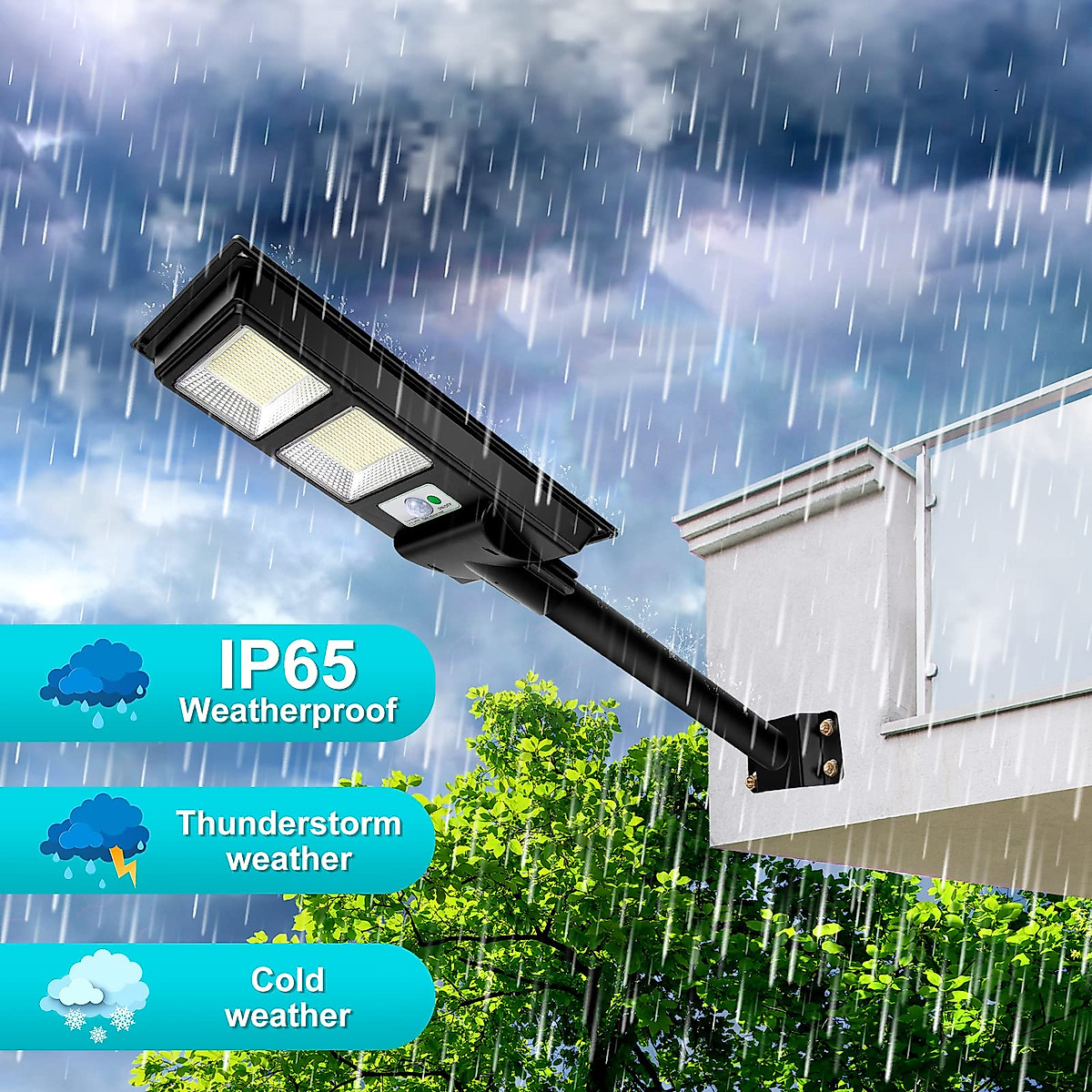 Wstan 6000LM 200W Solar Street Light Outdoor, 568LED Super Bright Solar Flood Lights, with Light Control & PIR Motion Sensor, Dusk to Dawn for Yard Garden, IP65 Waterproof