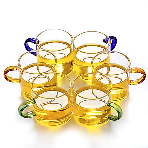 XIYUAN Clear Glass Coffee Mugs Set of 6，Small glass mugs with handles, Borosilicate Glass Coffee Cups Drinking GlassesPremium Glass Tea Cup set，for Latte, Mocha, Cappuccino, Tea and Juice