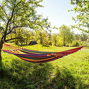 HBlife Hammock, Red 2 Person Cotton Canvas Portable Hammock, Sturdy and Comfortable Double Hammock for Tree, Camping, Backyard and Beach, Carrying Bag Included