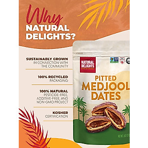 Natural Delights Medjool Dates – Large & Plump Pitted Dates Medjool, Non-GMO Verified, Pesticide Free, Naturally Sweet Fruit Snack, Perfect for On-the-Go - Medjool Dates Pitted, 8 oz Bag