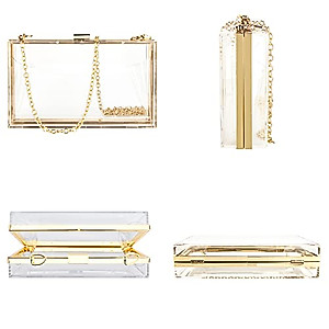 Women Clear Purse, Large Acrylic Box Evening Clutch Bag, Transparent Lady Party Wedding Banquet Bag, Stadium Approved Crossbody Shoulder Handbag (Gold)