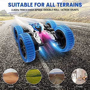 Remote Control Car, Double Sided RC Car, 4WD Off-Road Stunt Car with 360° Flips, 2.4Ghz Indoor Outdoor All Terrain Rechargeable Electric Toy Cars Gifts for Boys Kids 3 4 5 6 7 8 9 10 11 12 Year Old