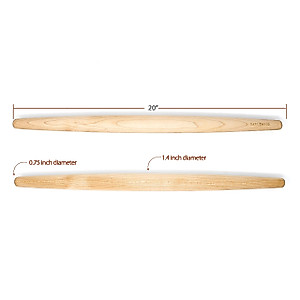 Earlywood French Rolling Pin - Tapered Wooden Rolling Pin for Baking Pizza, Pastry Dough or Pasta - Hard Wood French Roller Baking Pin Made in USA - Hard Maple