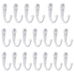 QMseller 20 Pieces Wall Mounted Hook Robe Hooks Single Coat Hanger and 40 Pieces Screws (White)