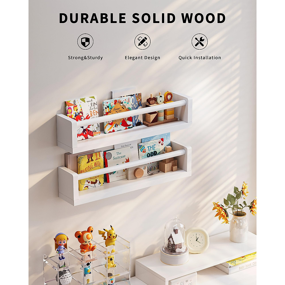 Seocry Nursery Book Shelves, Set of 4 - Kids Wall Bookshelf, Floating Book Shelf for Kids Room, Baby Room, Toddler Bedroom, Playroom & Nursery Decor