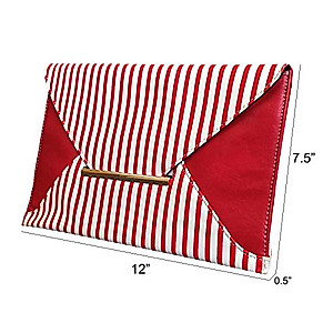 JNB Striped Envelope Clutch, Red
