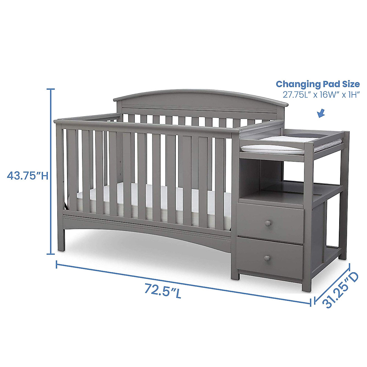 Delta Children Abby Convertible Crib 'N' Changer, Grey + Serta Perfect Slumber Dual Sided Recycled Fiber Core Crib and Toddler Mattress (Bundle)