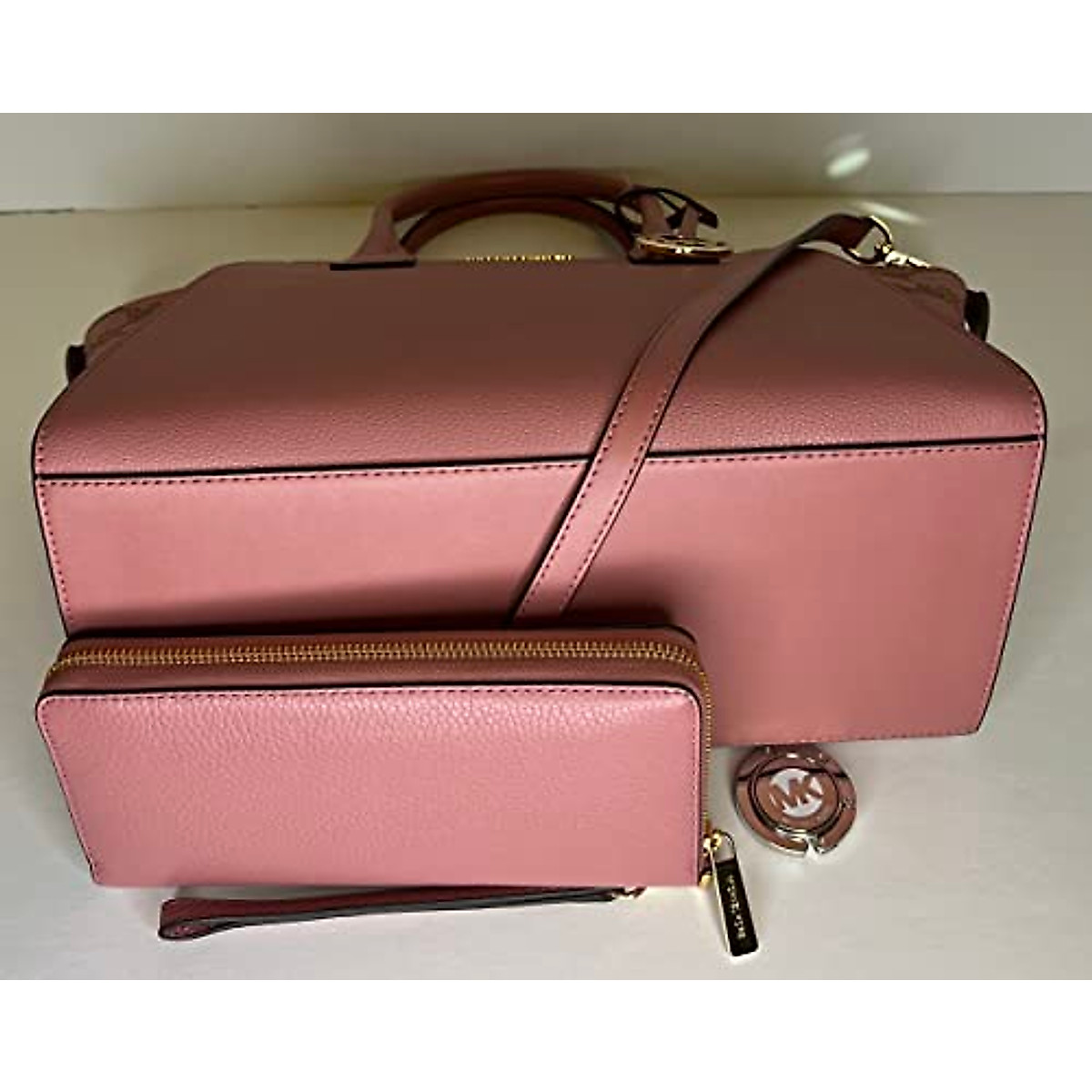 Michael Kors Avril Large Top-Zip Satchel bundled with Large Continental Wristlet Purse Hook (Rose)