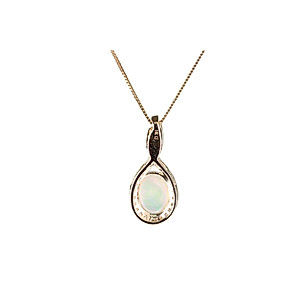 Gin & Grace Valentine's Jewelry 10K Yellow Gold Natural Australian Opal Diamond (I1,I2) Pendant Necklace for Women