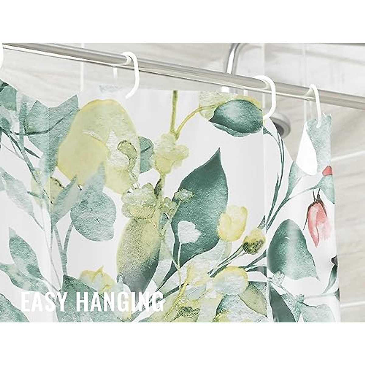 Funnytree 72x72 Inch Green Eucalyptus Shower Curtain Set with 12 Hooks - Lightweight, Water-Repellent for Bathrooms, Bathtubs