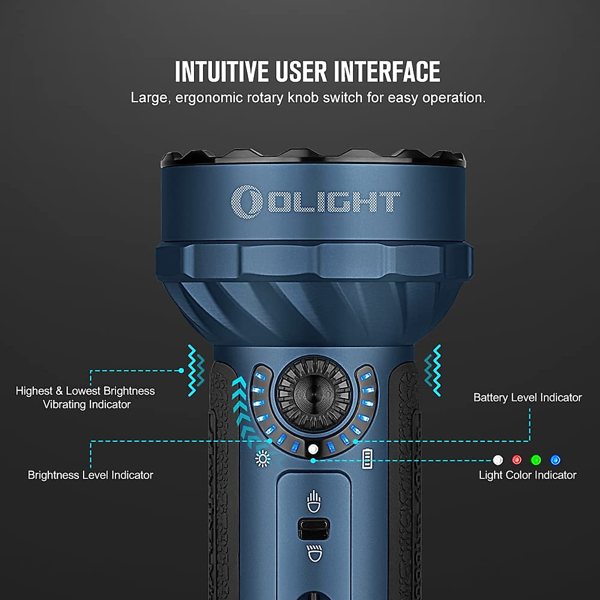 OLIGHT Marauder Mini 7,000 Lumens Bright Flashlight with 600 Meters Beam Distance, Powerful RGB Flashights, Magnetic Rechargeable Lights for Outdoors Work, Hunting, and Searching (Midnight Blue)
