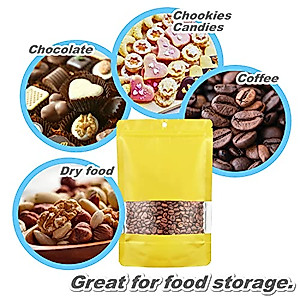 BAAGGNAA 150 Pack Stand up Matte Metallic Ziplock Bags with Clear Front Window Heat-Sealable Resealable Solid Color Pouches for Food Storage Containers Organizer(Gold,5.5 * 7.9 inch,Pack of 150)