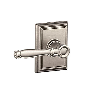 SCHLAGE Lock Company F10BIR619ADD Birmingham Passage Door Lever Set with The Decorative Addison Rosettes, Satin Nickel