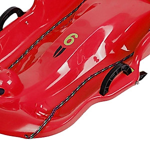 Garende Portable Winter Snow Sled Sledding Toboggan Sleigh Ski Board Downhill Sleds Nonslip Foot Pedal Kid Sledge for Outdoor Yard Lawn Sports, Red