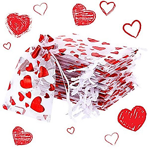 80 Pieces Heart Candy Bags Organza Jewelry Pouches 10 x 8 cm Pouch Drawstring Bags for Jewelry Packaging Valentine's Day Wedding Festival Party Supply