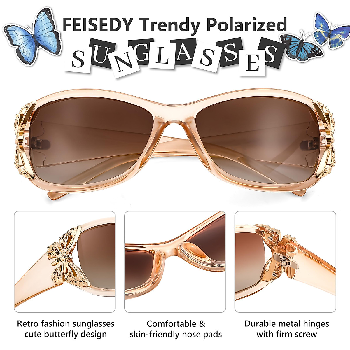 FEISEDY Trendy Polarized Y2K Sunglasses Wrap Around Butterfly Design Fashion Sunnies UV400 Protection B0078