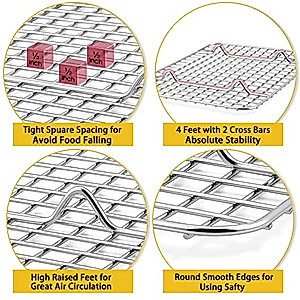 P&P CHEF Mini Grid Baking Racks Pack of 2, Stainless Steel Cooking Rack for Roasting Drying Grilling, 8.75'' x 6.25'' x 0.75'', Oven & Dishwasher Safe, Heavy Duty & Non Toxic