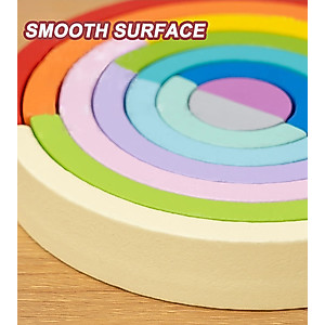 ESLETO Wooden Rainbow Stacker Nesting Puzzle Toy, Creative Color Stacking Nesting Puzzle Blocks, Educational Montessori Toy Set for Kids Boy Toddlers (Rainbow)