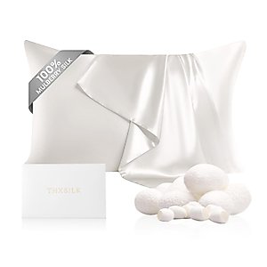 THXSILK 100% Silk Pillowcase for Hair and Skin, Both Sides Grade 6A+ 22 Momme Mulberry Silk Pillow Case with Hidden Zipper, Soft & Smooth White Pillowcase(1pc, Queen Size 20"x30")